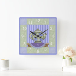 Floral Teapot Quilt Block Clock | Zazzle