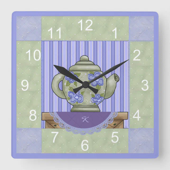 Floral Teapot Quilt Block Clock | Zazzle