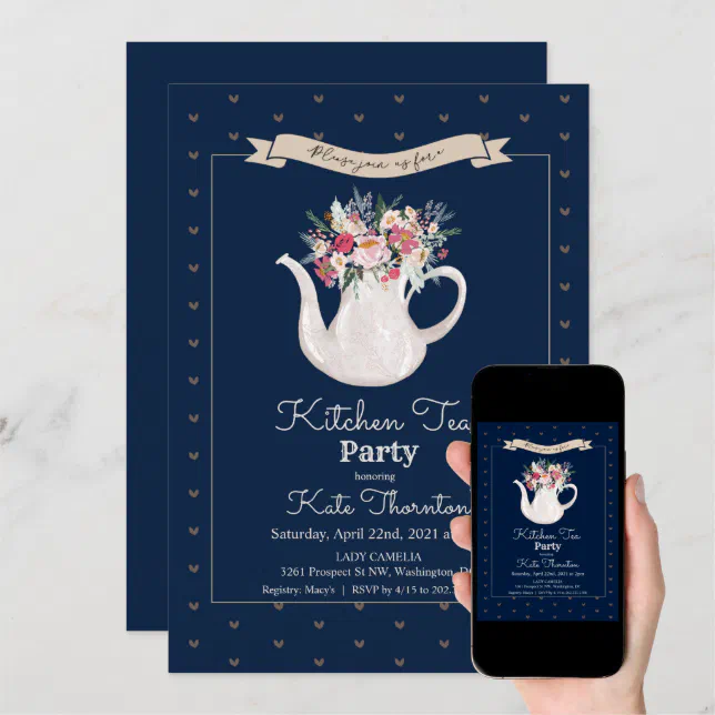 Floral Teapot Tea Party Kitchen Tea Invitation | Zazzle