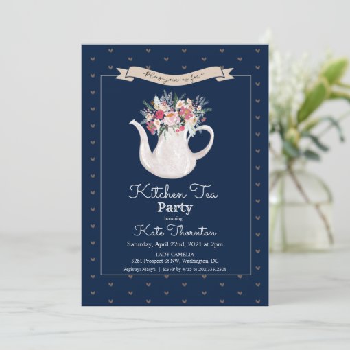 Floral Teapot Tea Party Kitchen Tea Invitation | Zazzle