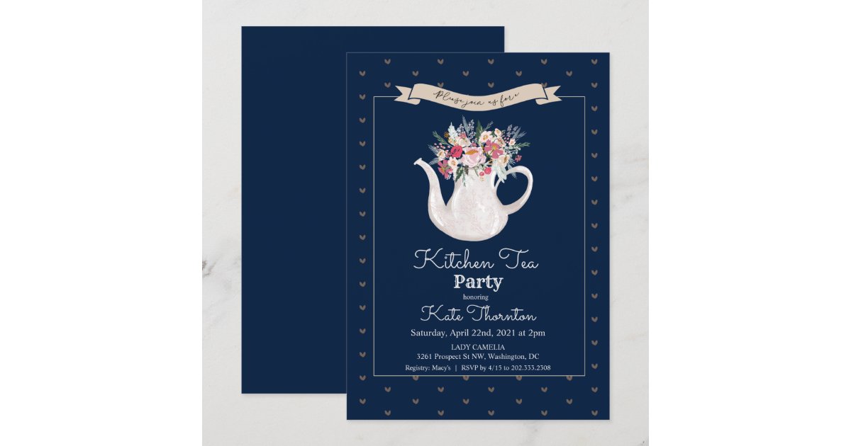 Floral Teapot Tea Party Kitchen Tea Invitation | Zazzle