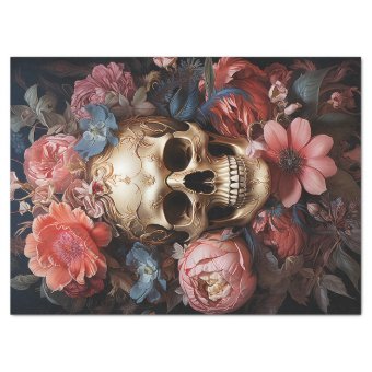 Floral Textured Skull Decoupage Tissue Paper | Zazzle