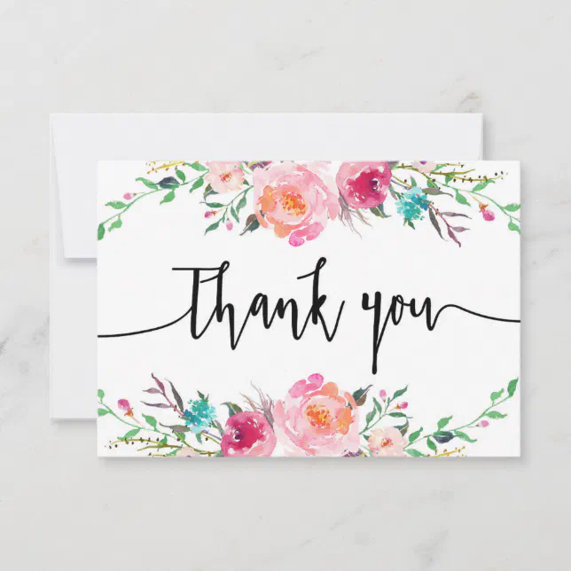 Floral thank you card, greenery, boho note card | Zazzle