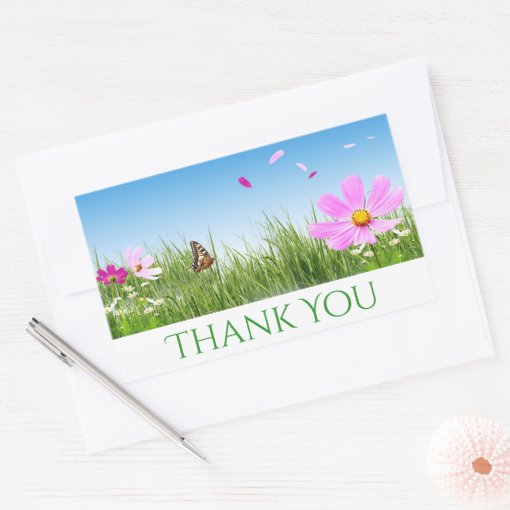 Floral Thank You Daisy Flowers, Blue Rectangular Sticker | Zazzle