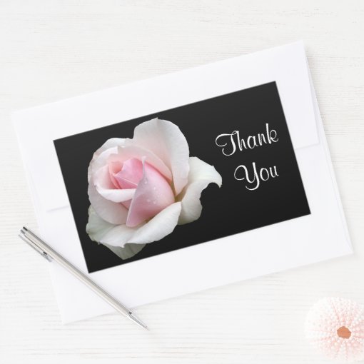 Floral Thank You Pink Rose Flower Black Roses Rectangular Sticker | Zazzle