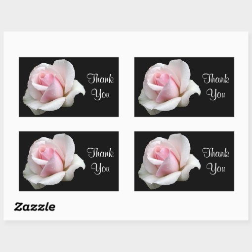 Floral Thank You Pink Rose Flower Black Roses Rectangular Sticker | Zazzle