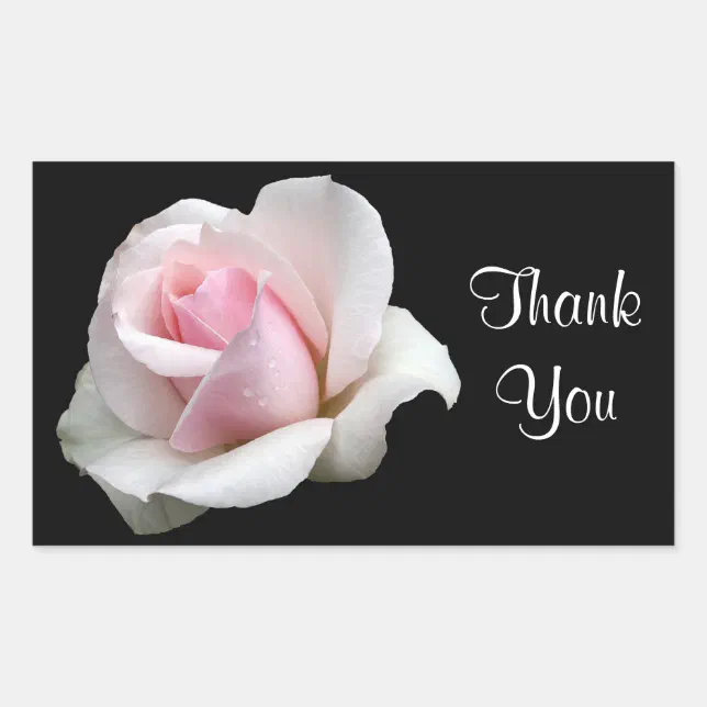 Floral Thank You Pink Rose Flower Black Roses Rectangular Sticker | Zazzle