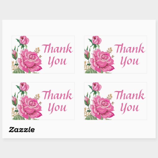 Floral Thank You Pink Rose Flowers Roses Rectangular Sticker | Zazzle