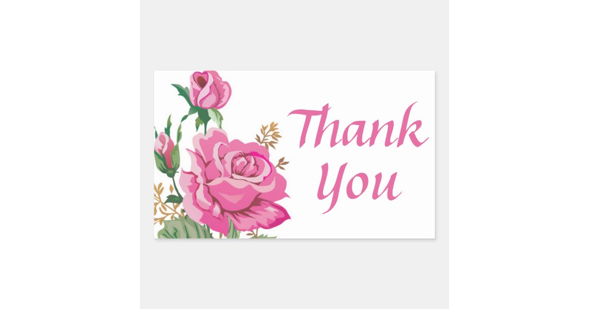 Floral Thank You Pink Rose Flowers Roses Rectangular Sticker | Zazzle