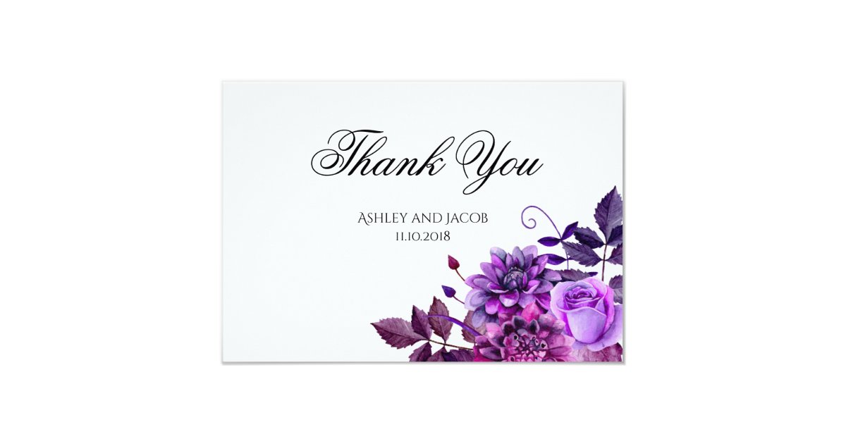 Floral thank you. Purple flowers wedding note Invitation | Zazzle.com