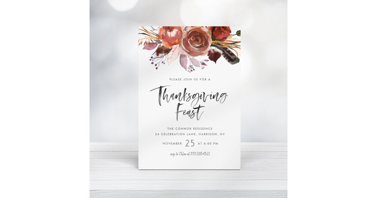 Floral Thanksgiving Feast Fall Invitation | Zazzle