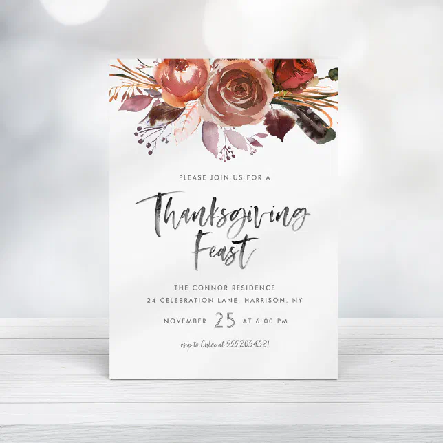 Floral Thanksgiving Feast Fall Invitation | Zazzle