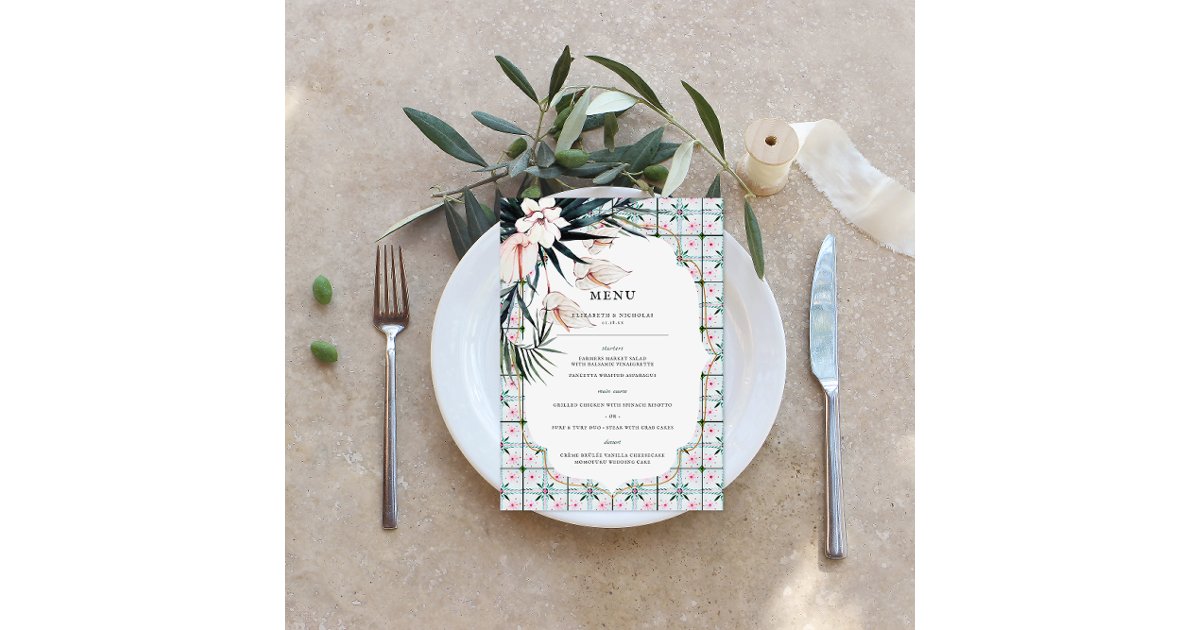 Floral Tiles | Moroccan Tropical Wedding Menu | Zazzle