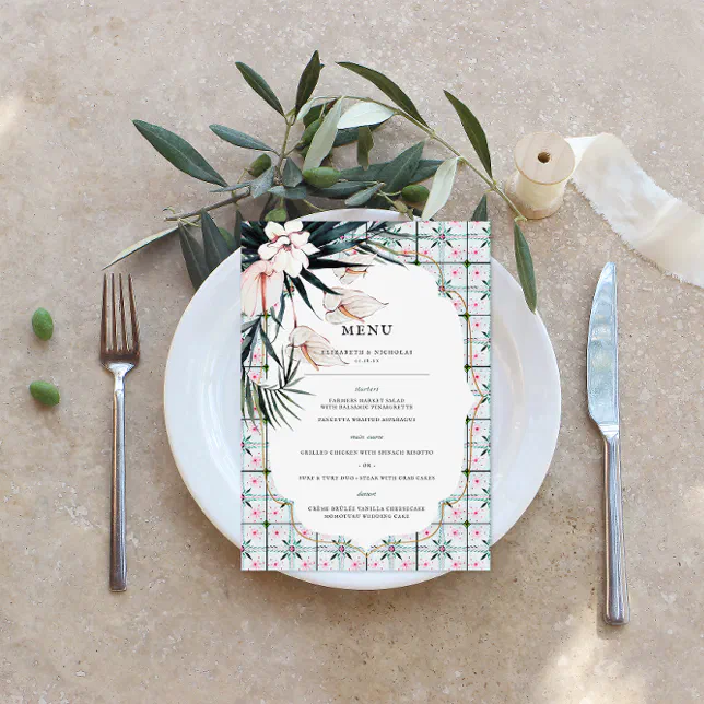 Floral Tiles | Moroccan Tropical Wedding Menu | Zazzle