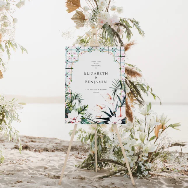 Floral Tiles | Moroccan Tropical Wedding Welcome Foam Board | Zazzle