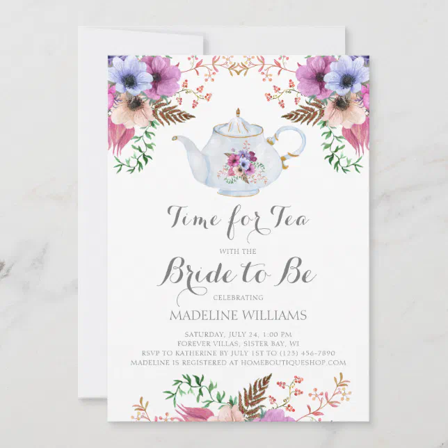 Floral Time For Tea Bridal Shower Invitation | Zazzle