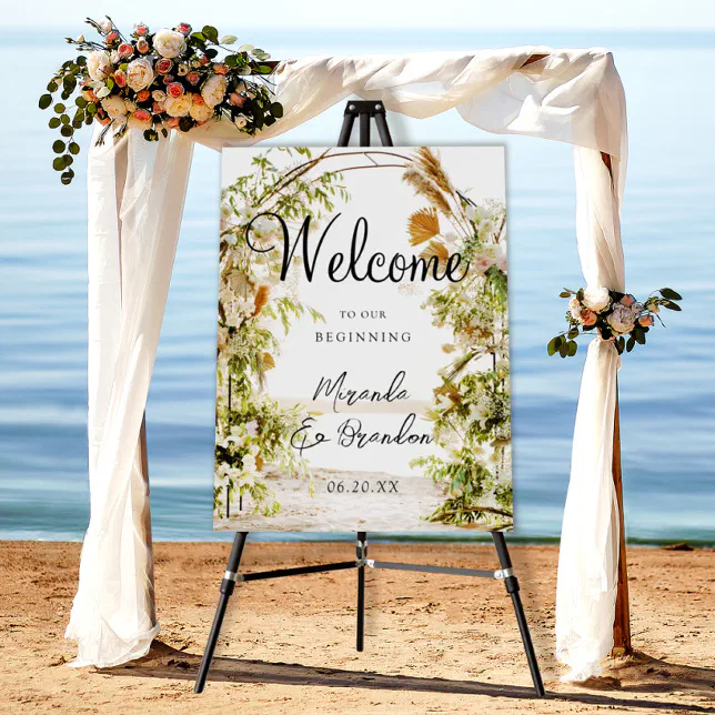 Floral Tropical Palm Beach Wedding Welcome Sign | Zazzle