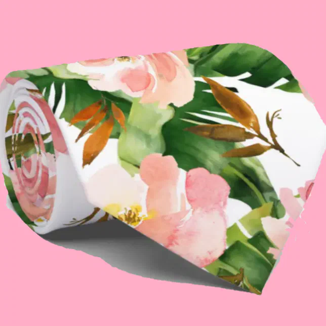 Floral Tropical Palm Pink Flowers Botanical Neck Tie | Zazzle
