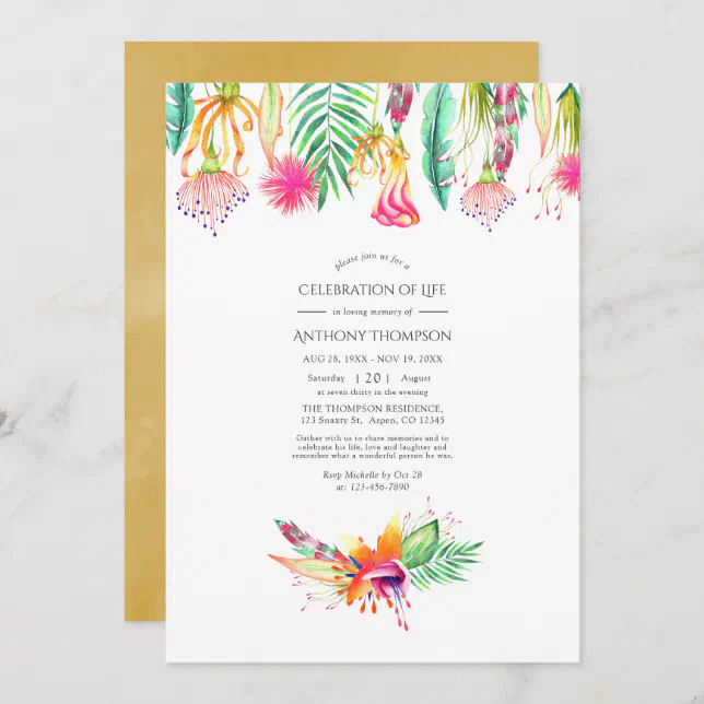 Floral Tropical Summer Celebration of Life Photo Invitation | Zazzle