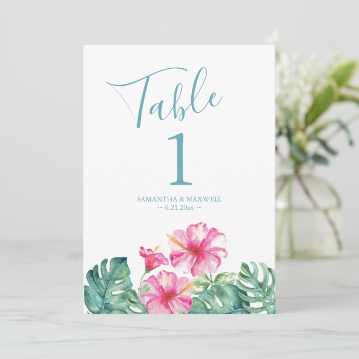 Floral Tropical Wedding Table Number | Zazzle