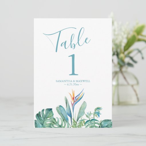 Floral Tropical Wedding Table Number | Zazzle