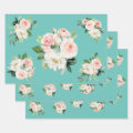 Floral Turquoise Shabby Chic Wrapping Paper Sheets | Zazzle