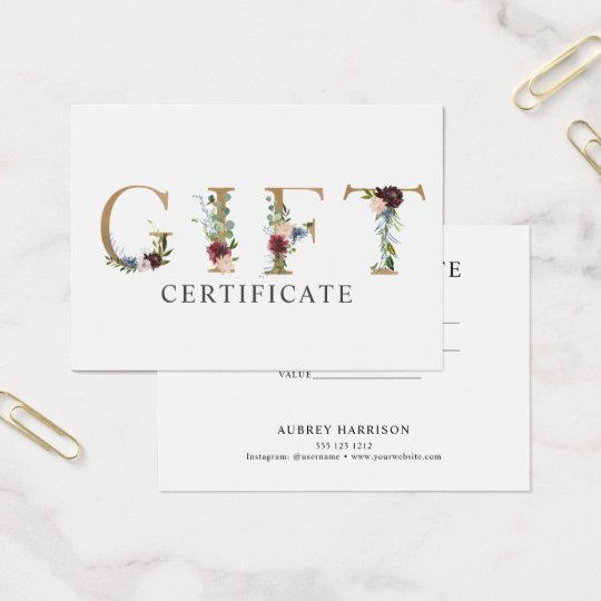 Floral Typography Gift Certificate | Zazzle.com