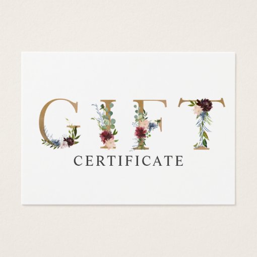 Floral Typography Gift Certificate | Zazzle