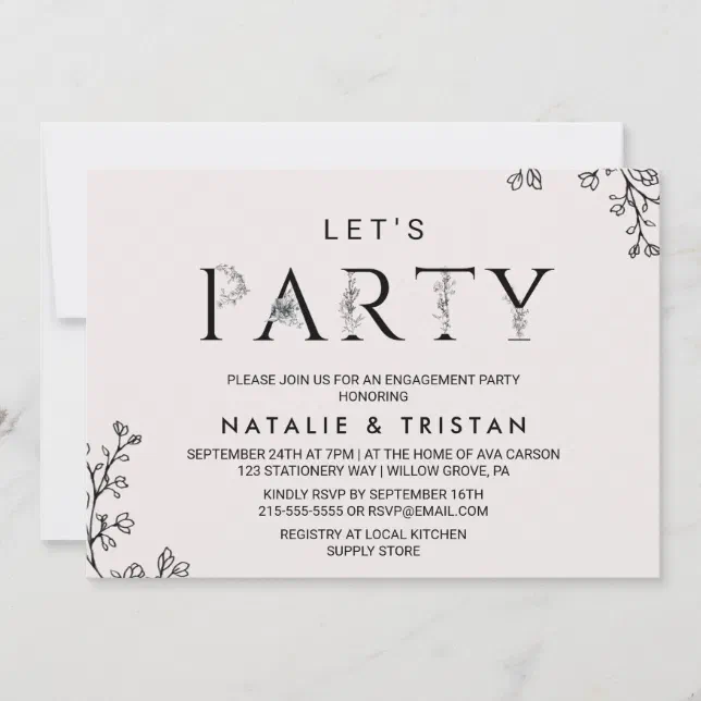 Floral Typography Let's Party Invitation | Zazzle