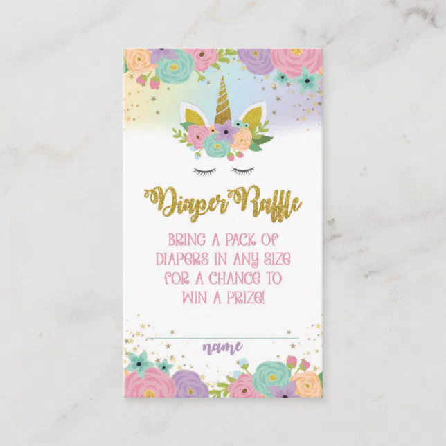 Floral Unicorn Baby Shower Diaper Raffle Card | Zazzle