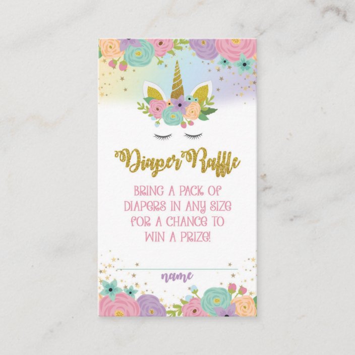 Floral Unicorn Baby Shower Diaper Raffle Card | Zazzle.com