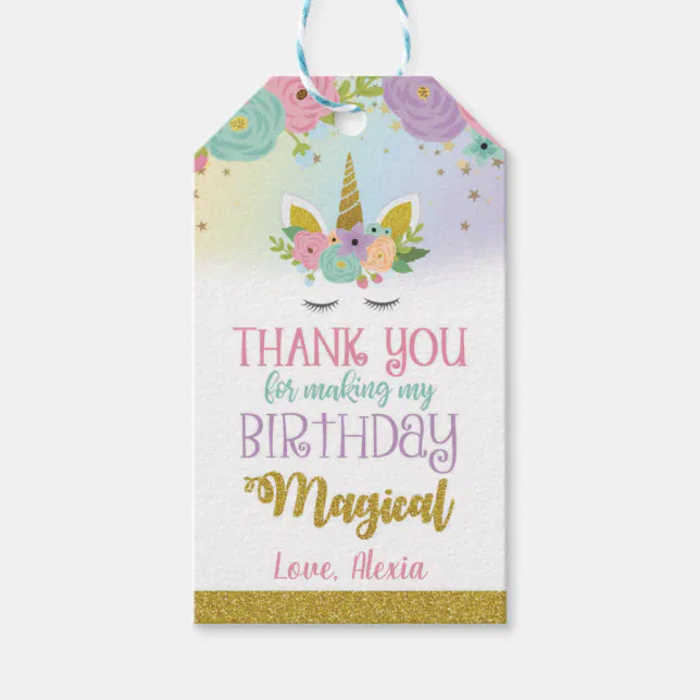 Floral Unicorn Birthday Favor Tag | Zazzle