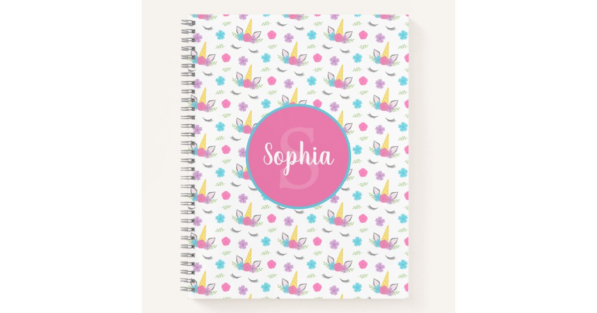 Floral Unicorn Face Personalized Monogram Notebook | Zazzle