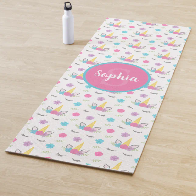 Floral Unicorn Face Personalized Monogram Yoga Mat | Zazzle