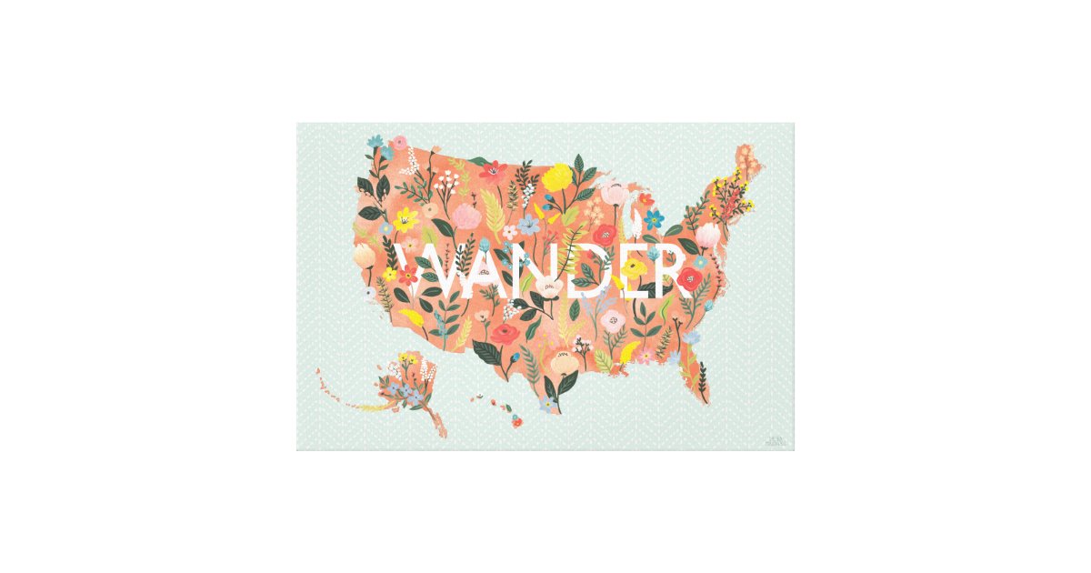 Floral USA Map - Wild Garden Canvas Print | Zazzle