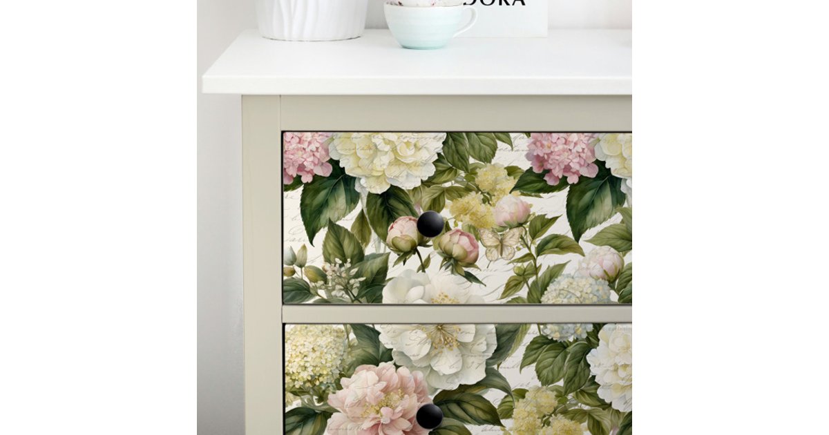 Floral Vintage Ivory Peony Hydrangea Decoupage Tissue Paper | Zazzle