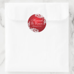 Floral Vintage Lace Red Classic Round Sticker | Zazzle
