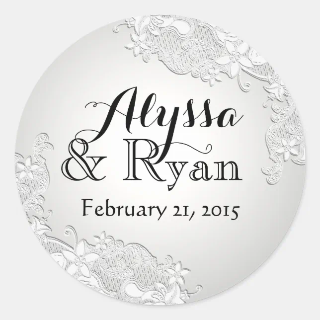 Floral Vintage Lace Silver Grey Classic Round Sticker | Zazzle