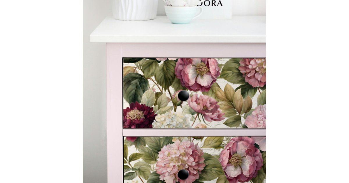 Floral Vintage Pink Peony Hydrangea Decoupage Tissue Paper | Zazzle