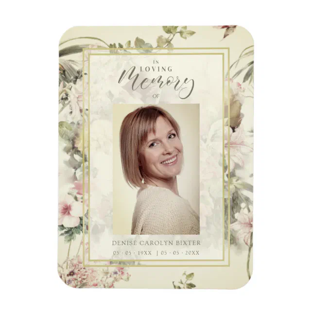 Floral Vintage Romantic Memorial Funeral Magnet | Zazzle