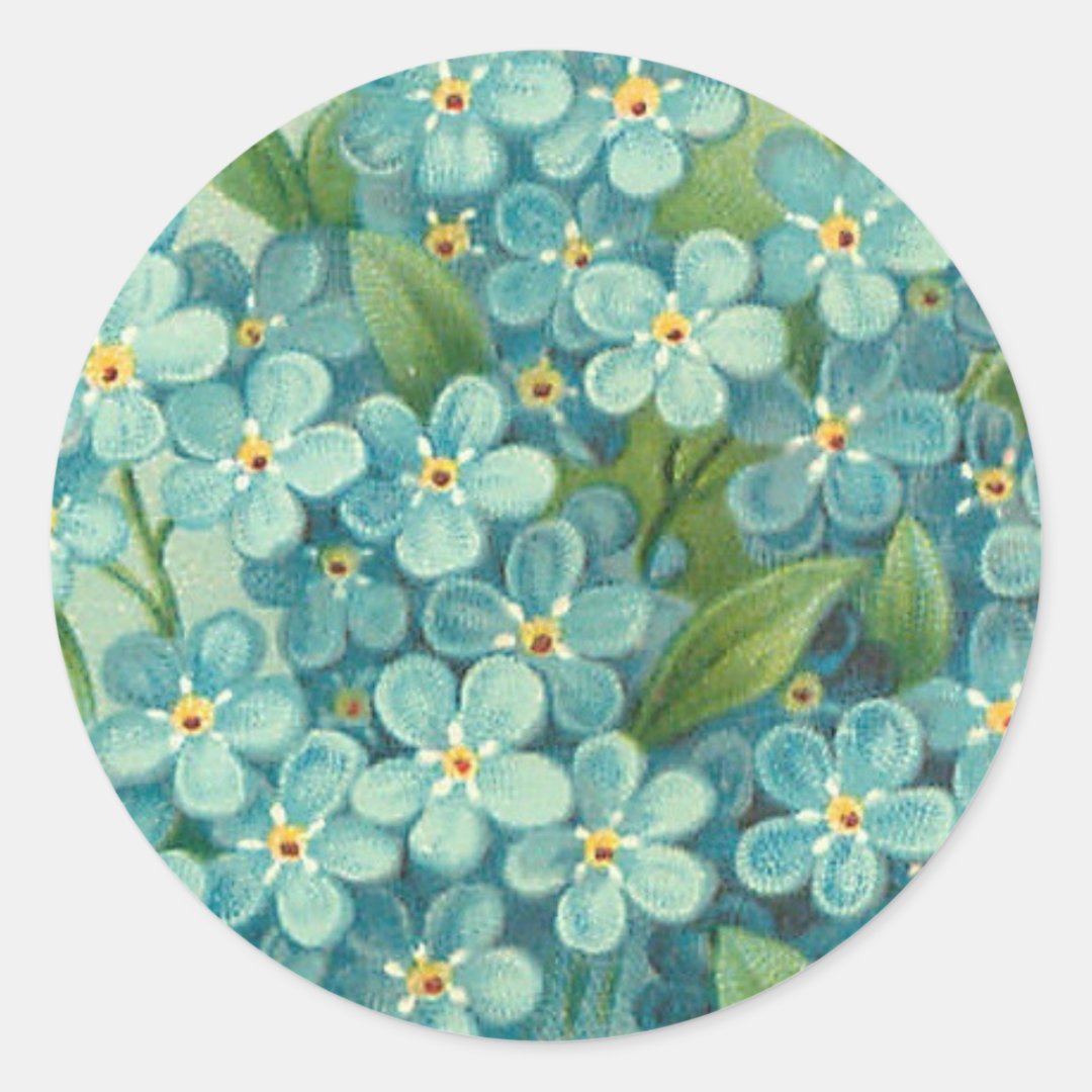 Floral vintage sticker with blue forget-me-nots | Zazzle