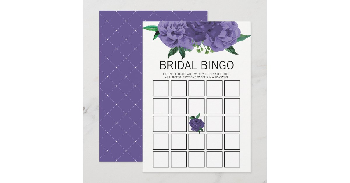 Floral Violet Purple Bridal Shower Bingo Game Card | Zazzle