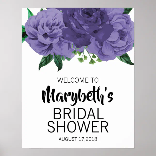 Floral Violet Purple Bridal Shower Welcome Sign | Zazzle