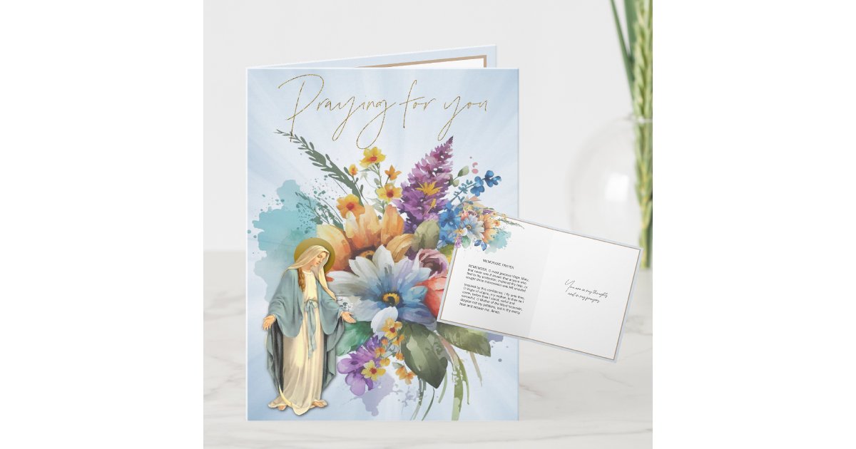 Floral Virgin Mary Memorare Prayer Card Zazzle