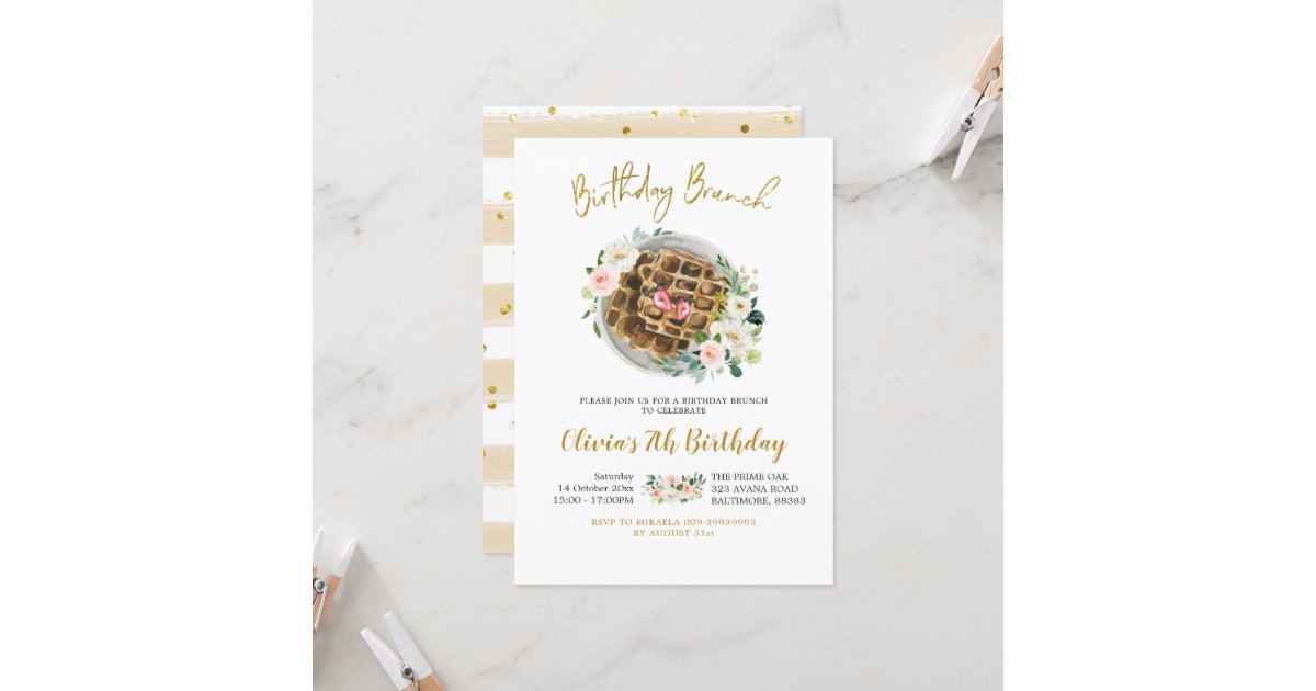 Floral Waffle Birthday Brunch Invitation | Zazzle