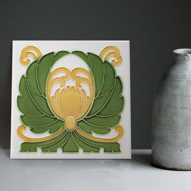 Floral Wall Decor Art Nouveau Vintage German Deco Ceramic Tile | Zazzle