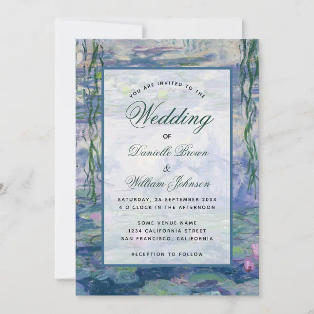 Floral Water Lilies Monet Painting Elegant Wedding Invitation | Zazzle