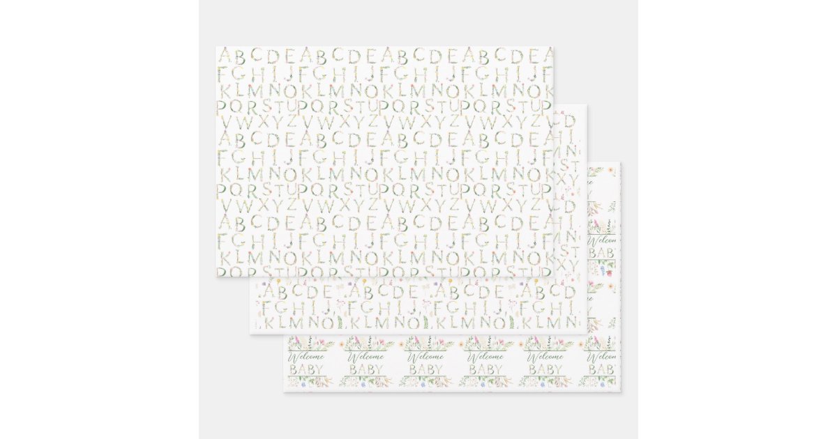 Floral Watercolor Alphabet Baby Shower Gift Wrap | Zazzle