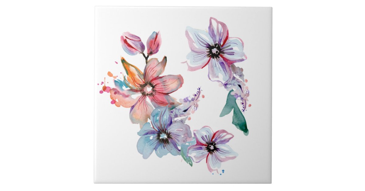Floral Watercolor Art Ceramic Tile | Zazzle