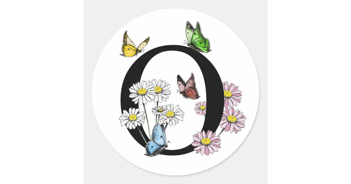 Floral Watercolor Butterfly Monogram Letter O Classic Round Sticker ...